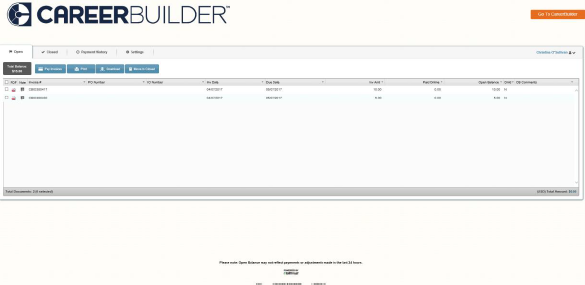 CareerBuilder Invoicing - BillTrust Invoice Screen